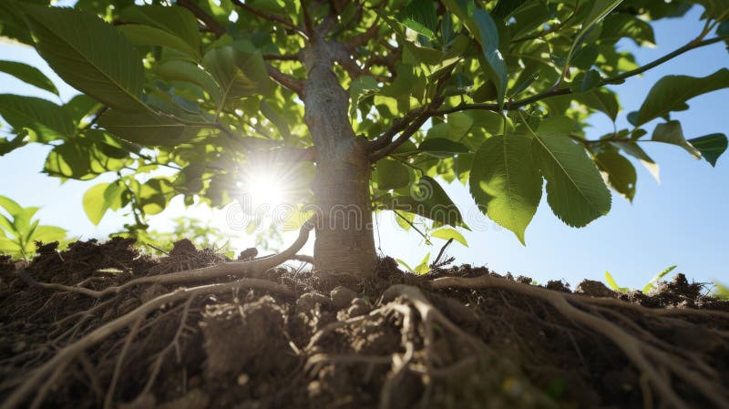 A View from the Ground Up Showing the Sy Root System of a Fruit Tree ...