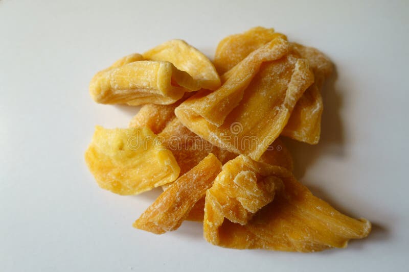 View of Group of Yellow Dried Jack Fruit Chips from Above Stock Photo ...