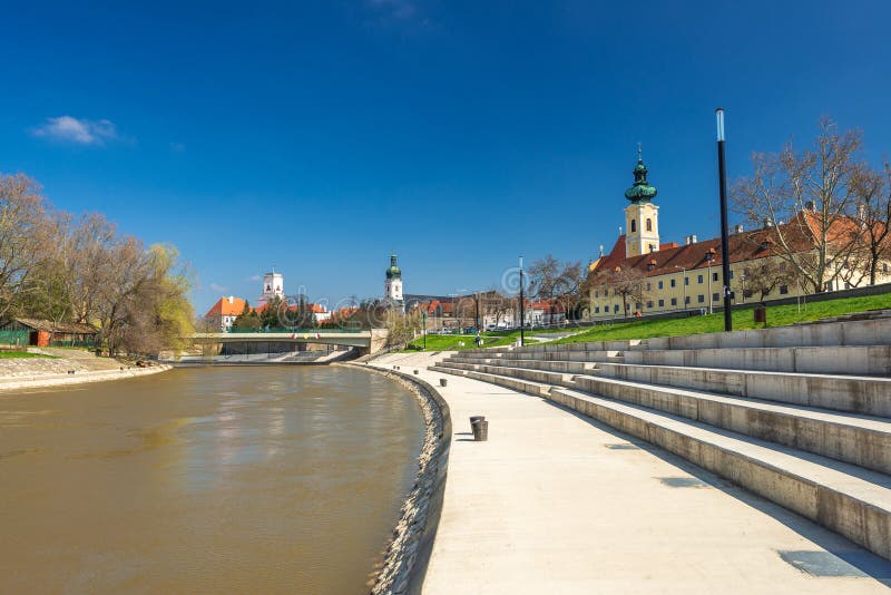 View of Gyor with River Raba, Hungary Stock Image - Image of river ...