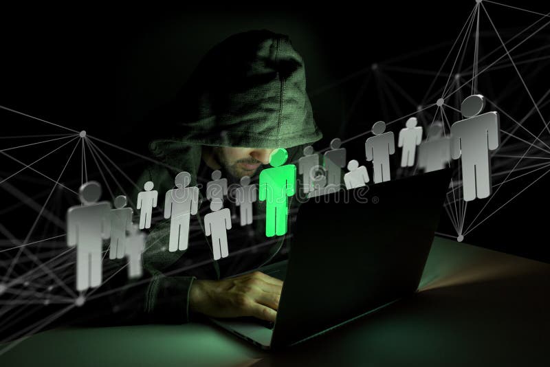 Hacker Man in the Dark Using Computer To Hack Data and Information ...