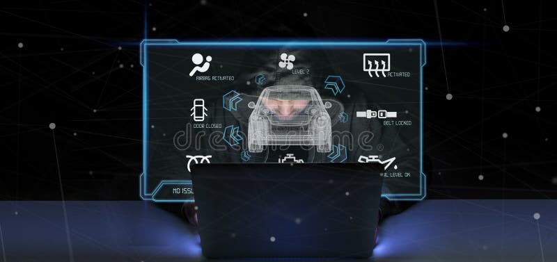 Hacker Man Holding an Smartcar Concept 3d Rendering Stock Photo - Image ...