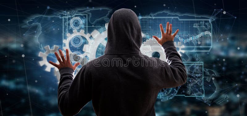 Hacker Man Holding a Technology Interface 3d Rendering Stock Photo ...