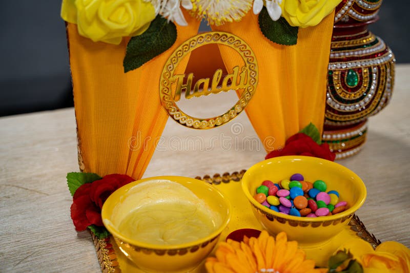 View of Haldi Ceremony Setup in Hindu Tradition Stock Image - Image of ...