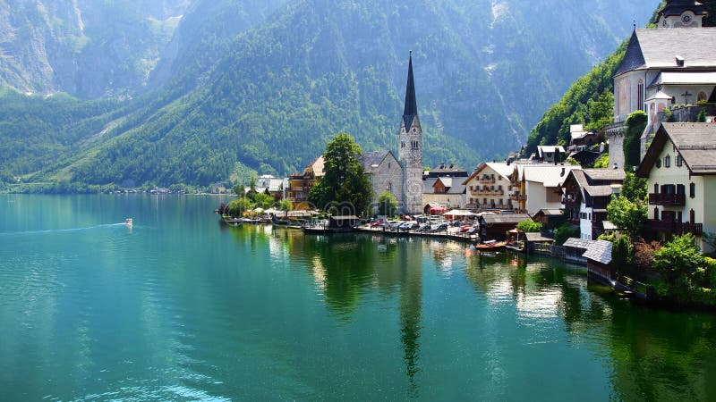 View on the Hallstatt and Hallstatter See. Stock Photo - Image of pier ...