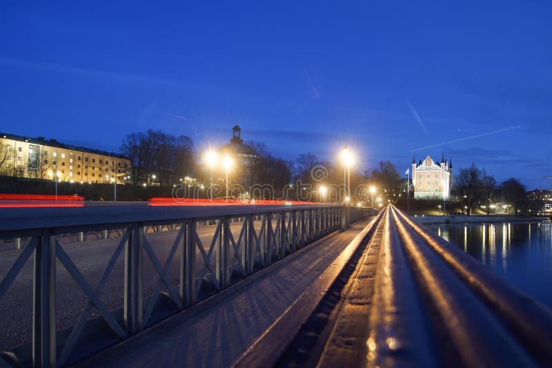 View of a Hand Railing on a Bridge at Night Stock Photo - Image of ...