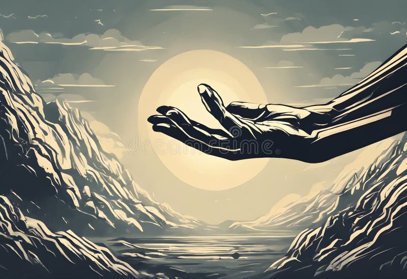 A View of a Hand in the Sky Stock Illustration - Illustration of ...