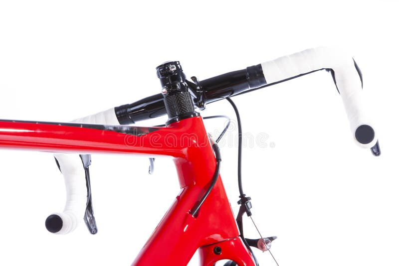 View of Handlebars of Modern Carbon Road Bike Against White Stock Image ...