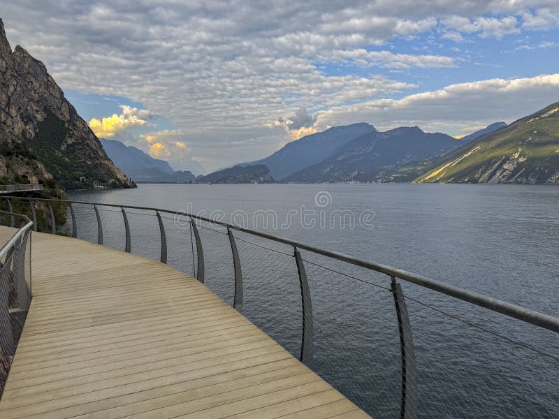 View of the Hanging Footpath and Cycle Path Over Lake Garda Stock Photo ...