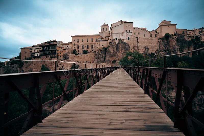 View of the Hanging Houses of Cuenca from the San Pablo Bridge Stock ...