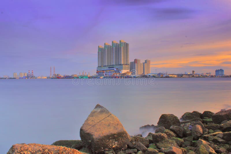 View of the Harbor City at Beach Editorial Stock Image - Image of stone ...