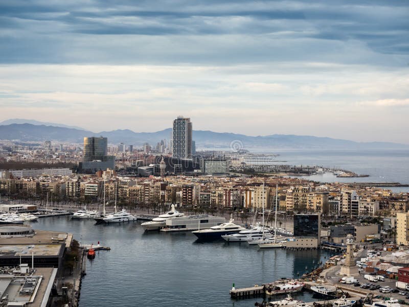 View of the Harbor District in Barcelona Stock Image - Image of ...