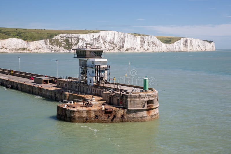 View at Harbor Dover with Pier and White Cliffs Stock Image - Image of ...