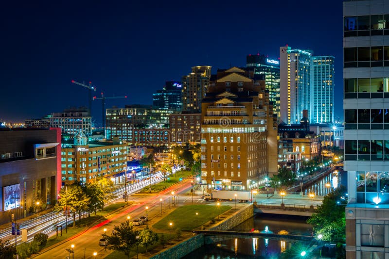 View of Harbor East at Night, in Baltimore, Maryland Editorial Stock ...