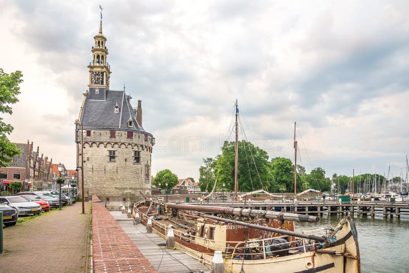 View at the Harbour with Hoofdtoren Tower in the Streets of Hoorn in ...