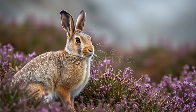 A View of a Hare in the Heather Stock Illustration - Illustration of ...