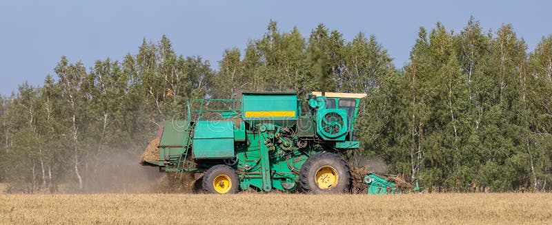 View of Harvester Cutting Wheat, Collecting Grain Stock Photo - Image ...