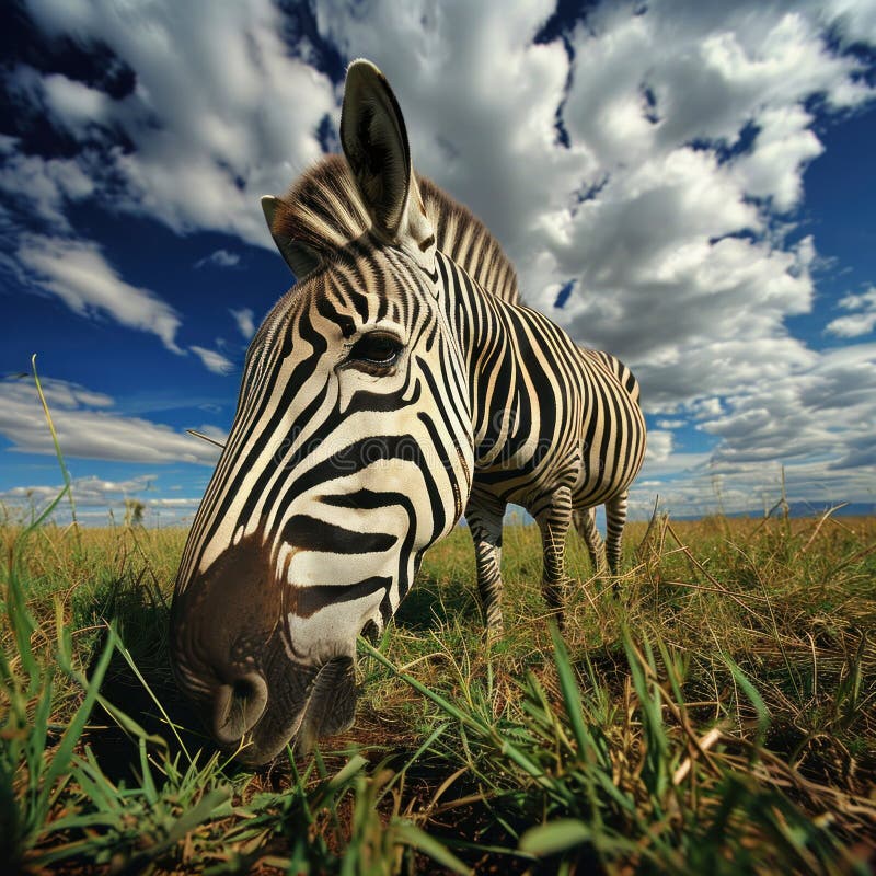 View of the Head of a Zebra Animal Seen from the Front Eating Grass ...