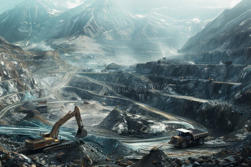 View of Heavy Equipment Working in a Coal Mine. Neural Network Ai ...