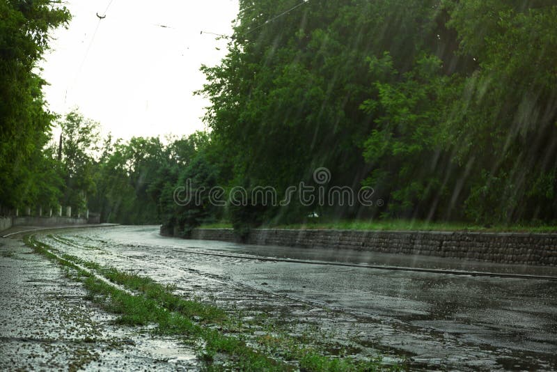 View of Heavy Pouring Rain on Street Stock Photo - Image of falling ...
