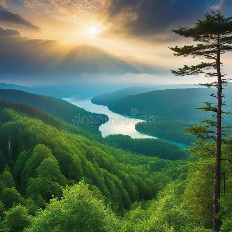 View from the Height of the Forest in the Panoramic Stock Illustration ...