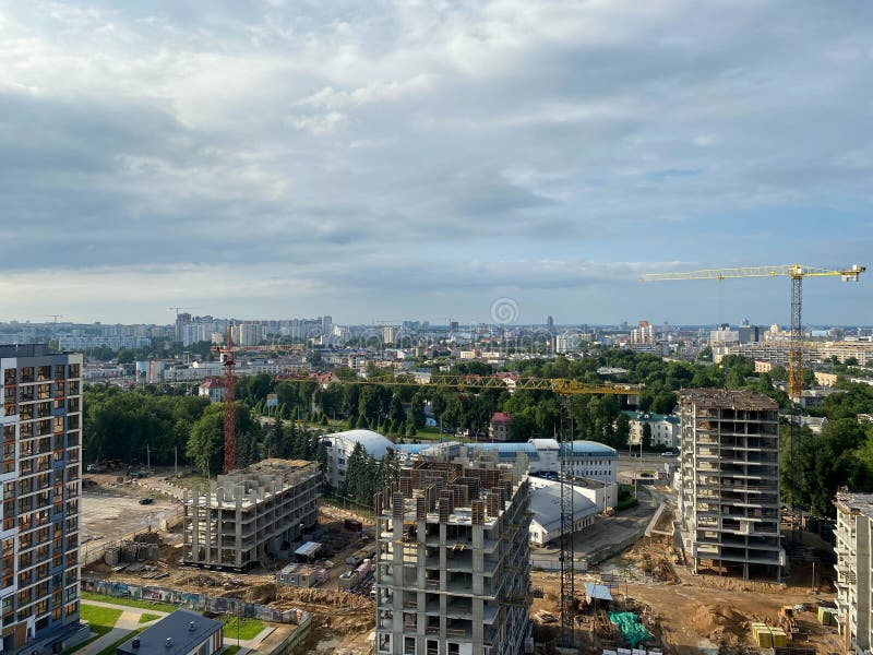 A View from a Height of a Large Modern Construction Site of Tall Large ...
