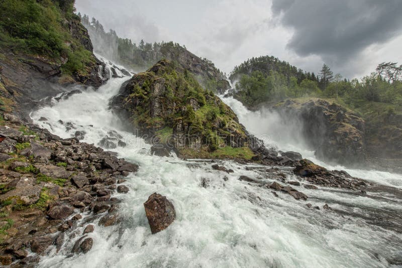 View of High-falling Norway S Latefossen Waterfall Stock Image - Image ...