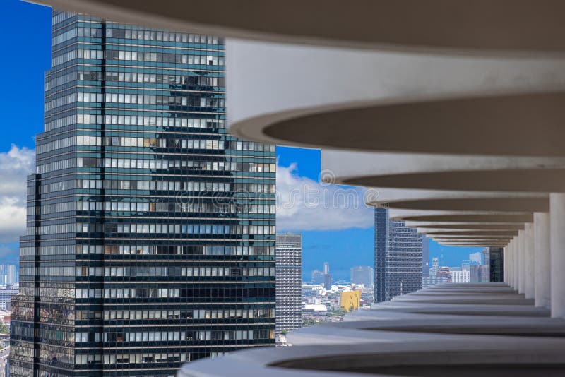 View of High-rise Facades through a Structure from Balconies during the ...