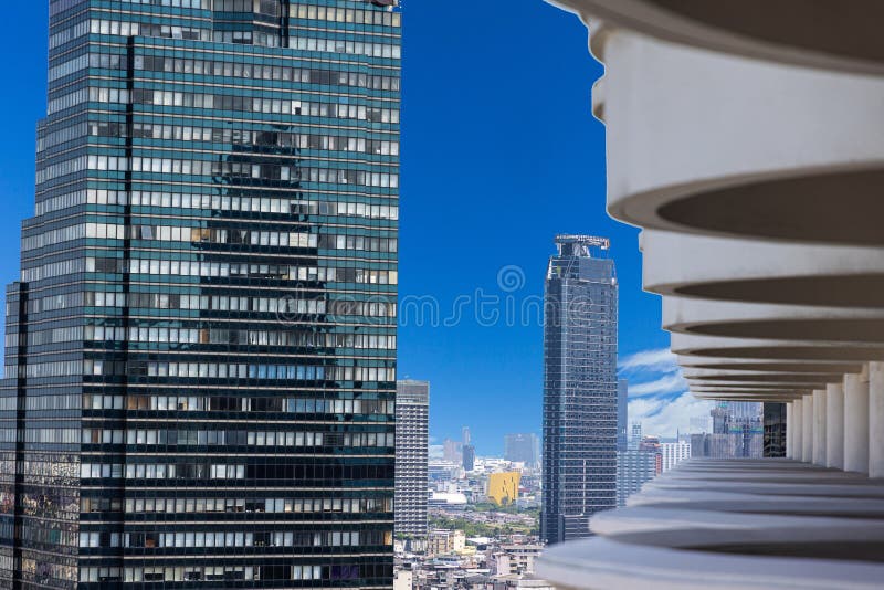 View of High-rise Facades through a Structure from Balconies during the ...