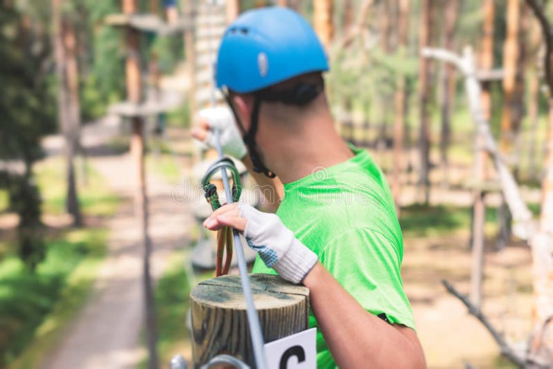 View of High Ropes Course, Process of Climbing in Amusement Acitivity ...