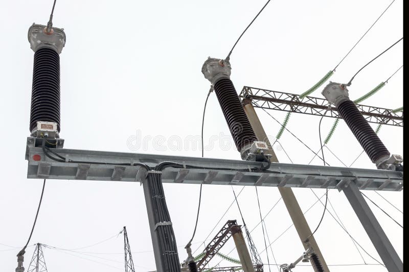 View of a High Voltage Substation with Switches and Current ...