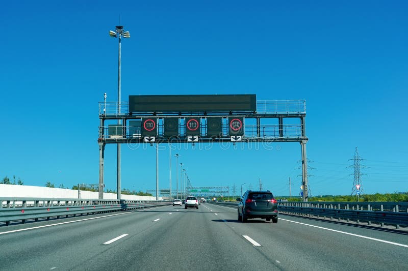 View of Highway with Electronic Board and Speed Indicator for Gate ...