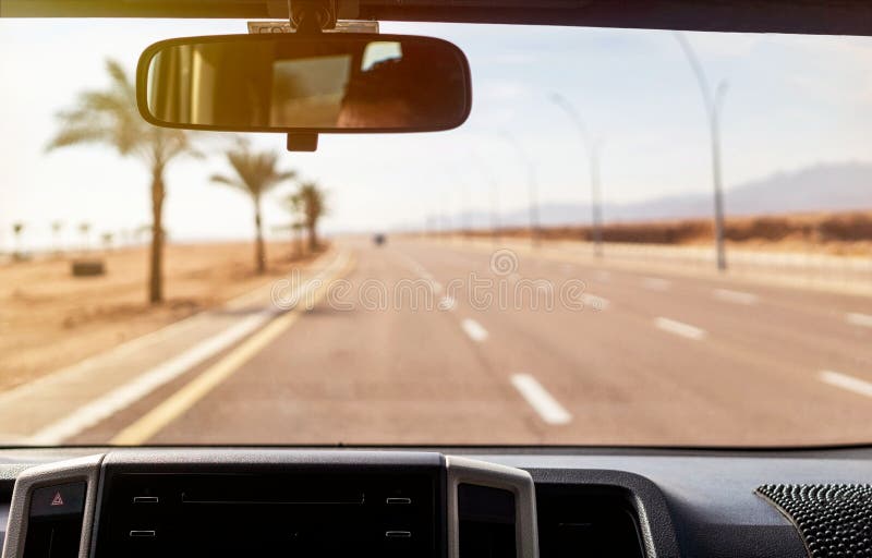 View of the Highway through the Windshield of a Car Stock Image - Image ...