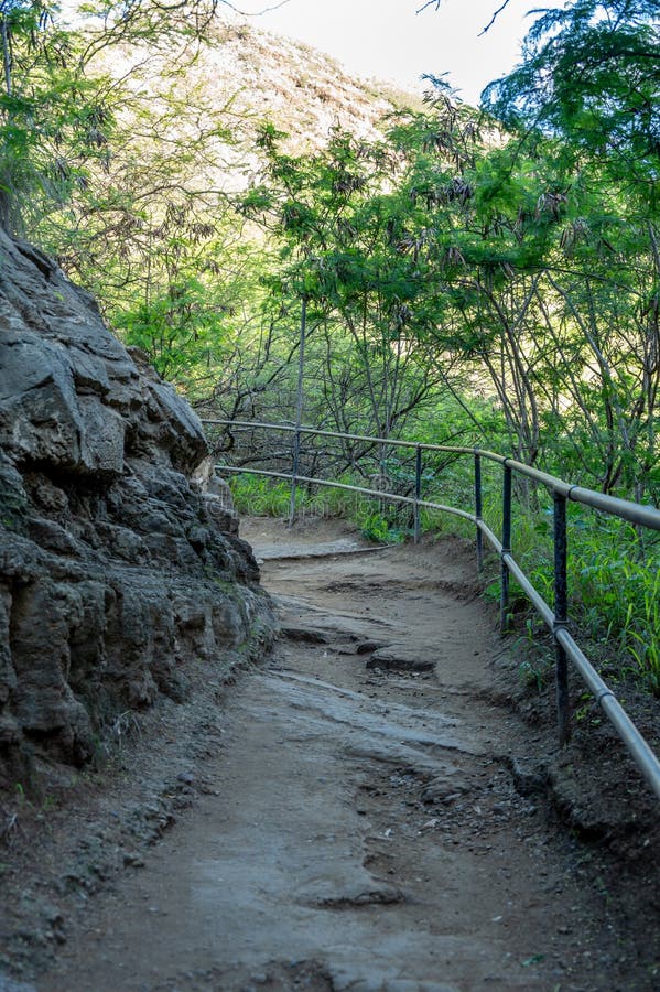 View of the Hiking Path Inside the Diamond Head Crater Stock Image ...