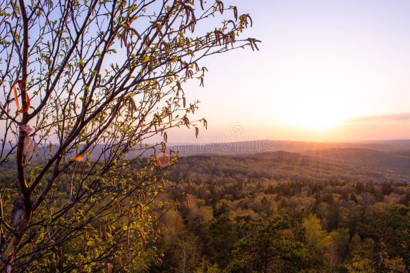 View of the Hills and Sunset Stock Image - Image of bright, green ...