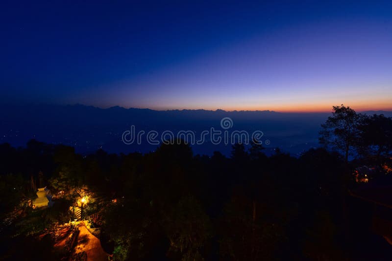 View of Himalayas during Sunrise in Sarangkot Hill Stock Image - Image ...