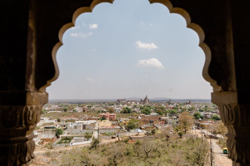 View of a Historic Town from the Inside of an Open Arched Window in ...