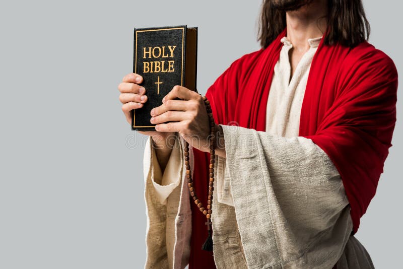 View of Holding Holy Bible Isolated on Grey Stock Photo - Image of ...