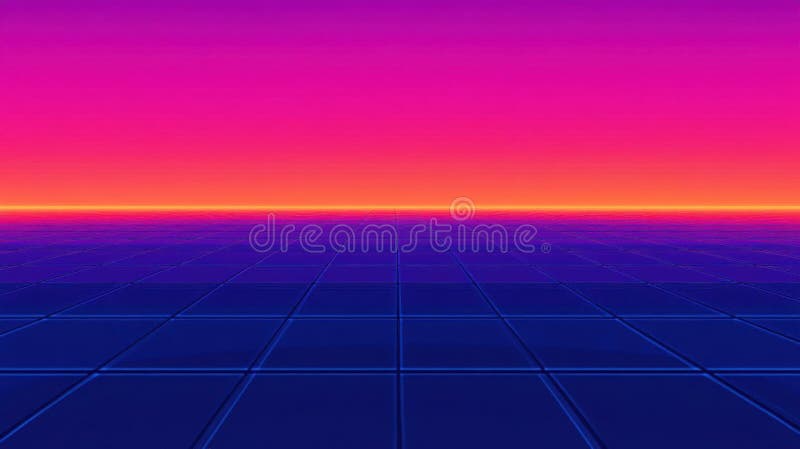 View Horizon Glows with Grids Under Sunset and Retro Style Theme Stock ...
