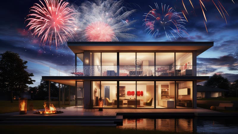 View house fireworks stock illustration. Illustration of mesmerizing ...