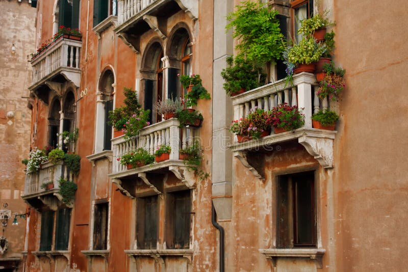 View of House Windows with Shutter and Balcony in the Old Town Venice ...