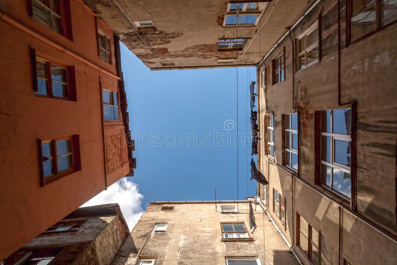 View of the Houses and the Sky from the Bottom Stock Image - Image of ...