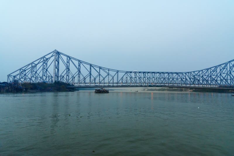 View of Howrah Bridge from Mallik Ghat on Sunset. Kolkata. India Stock ...