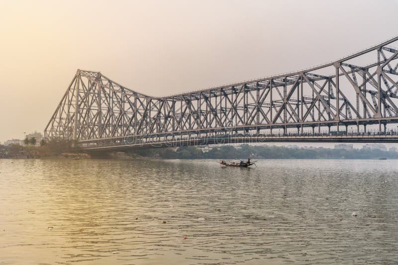 View of Howrah Bridge from Mallik Ghat on Sunset. Kolkata. India Stock ...