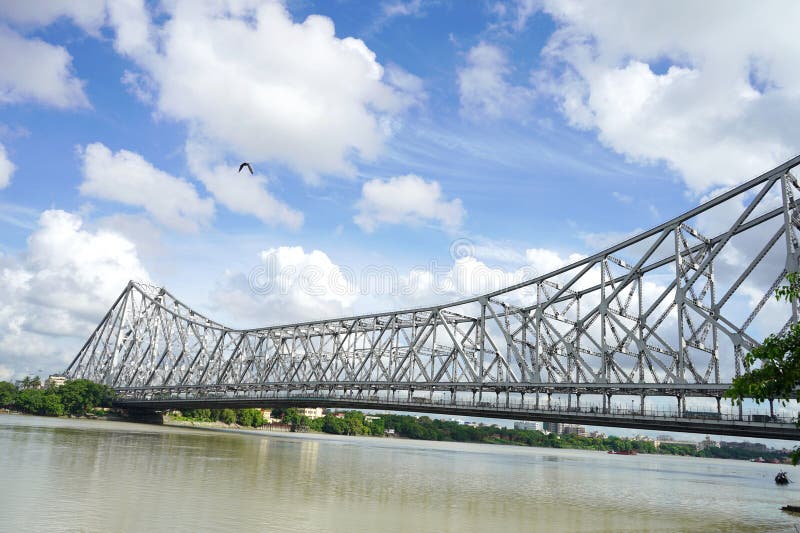 A View of Howrah Bridge with Sunny Weather and Holy River Ganga Stock ...