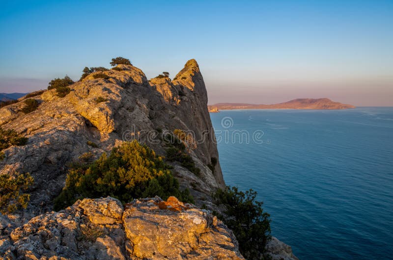 View on Huge Rock Lit with Setting Sun Light Stock Image - Image of ...