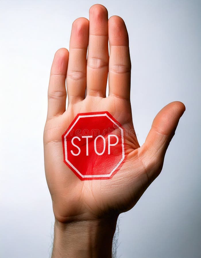 View of a Human Palm with a Stop Sign Drawn. Stop, Danger, Respect, AF ...