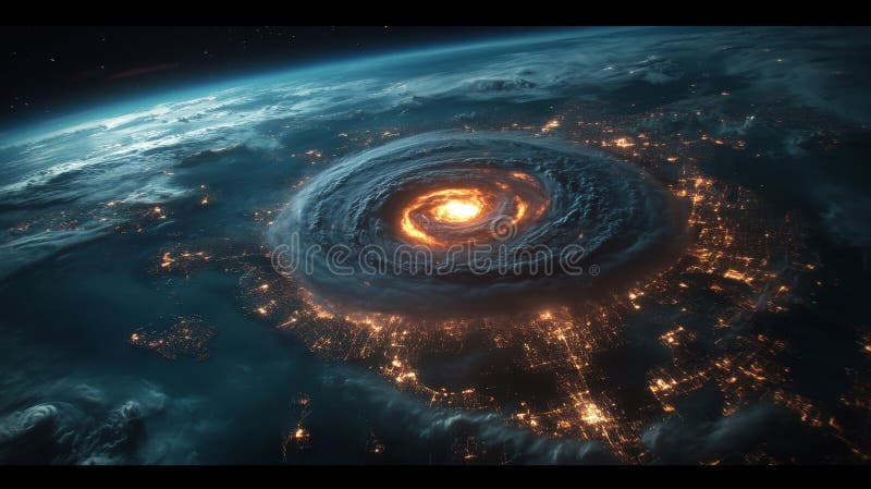 View of a Hurricane from Space at Night Over the USA. Generative AI ...