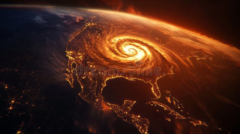 View of a Hurricane from Space at Night Over the USA. Generative AI ...