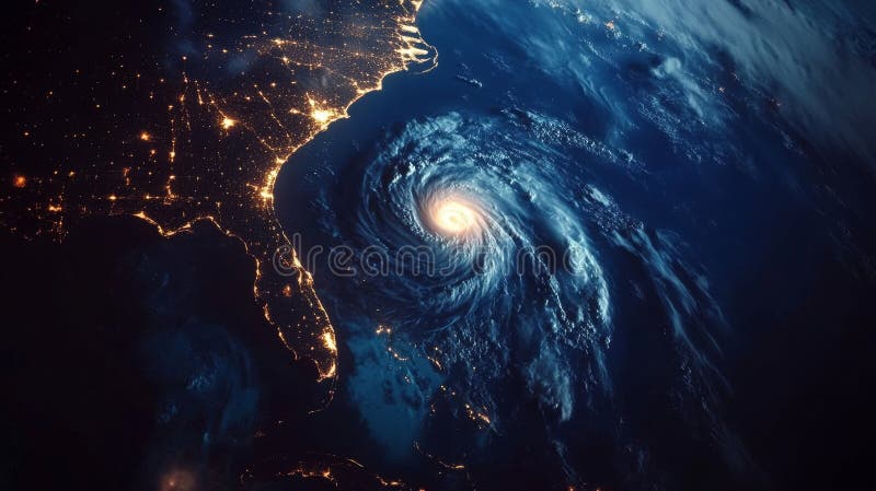 View of a Hurricane from Space at Night Over the USA. Generative AI ...