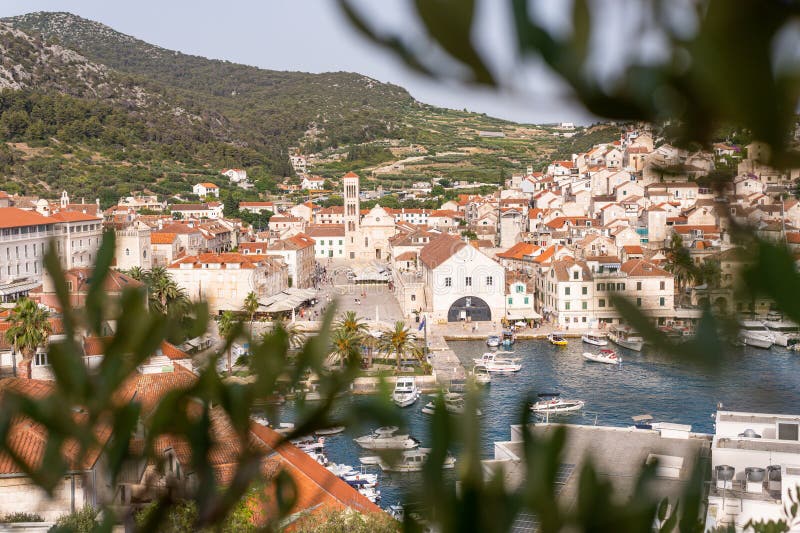 View of Hvar Old Town and Harbour from the Mountain, Hvar Island ...